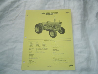 1965 Ford 3400 tractor specification sheets brochure | eBay