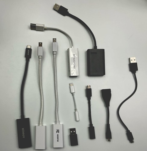 Assorted Lot of 10 Adapters-USB, DisplayPort Mini, HDMI, USB A-C-Micro ...
