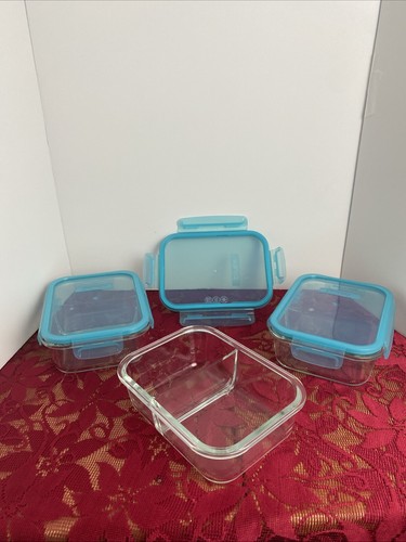 Pyrex Food Storage Glass Divided Meal Containers W/Snap On Sealing Lids ...