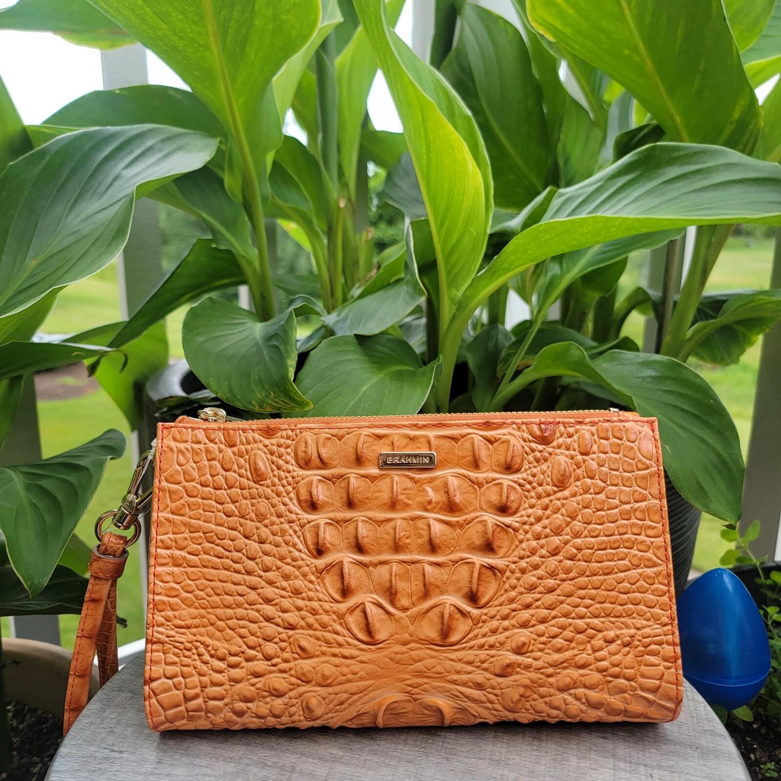 NWT Authentic Brahmin Daisy Wristlet ORANGE AsstdColor Genuine LEATHER ...
