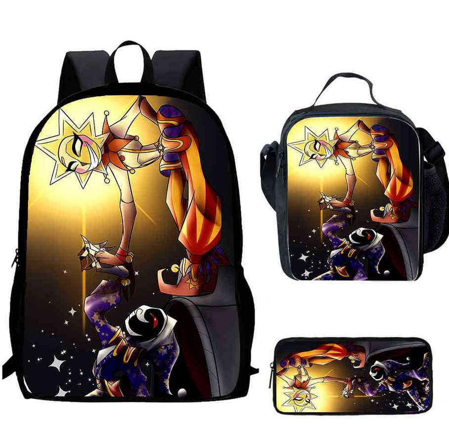 Kids Fnaf Sundrop Moondrop School Backpack Insulated Lunch Bag Pencil ...