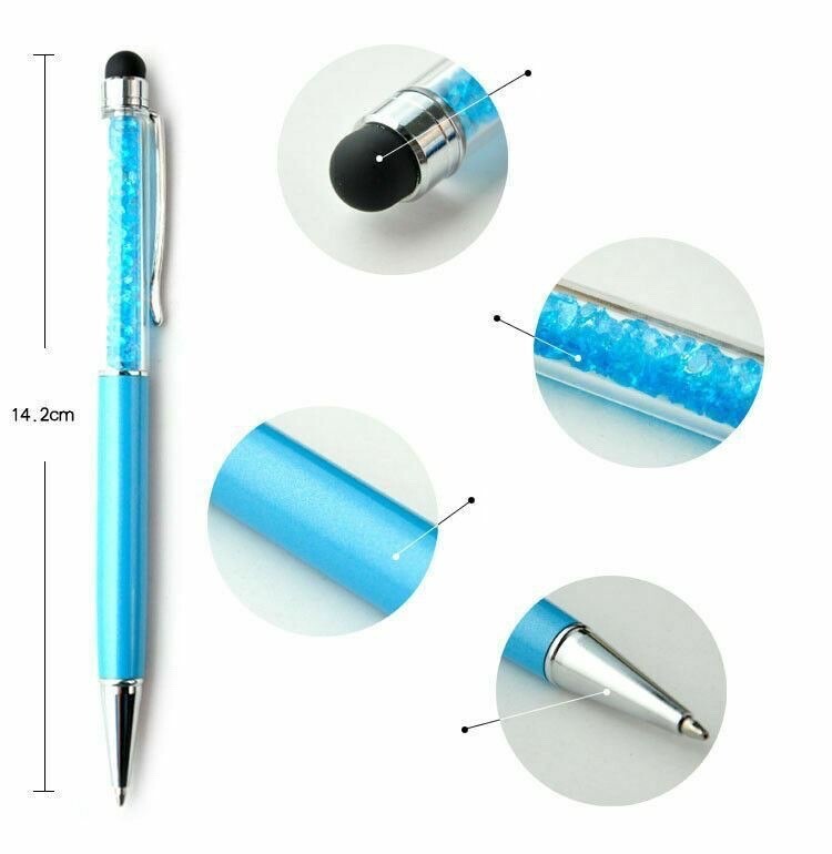 10x Crystal Ball Point Pens 2in1 Stylus Pen Blue Ink Biro Ballpoint ...