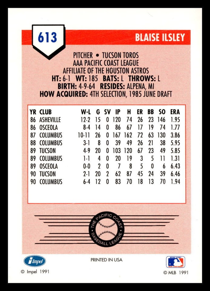1991 Line Drive AAA #613 Blaise Ilsley Tucson Toros Baseball Card | eBay