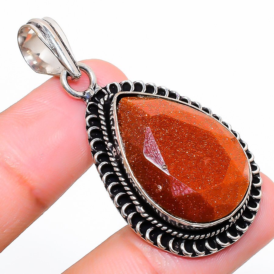 Red Sunstone Gemstone 925 Sterling Silver Jewelry Pendant 1.85" O456 | eBay