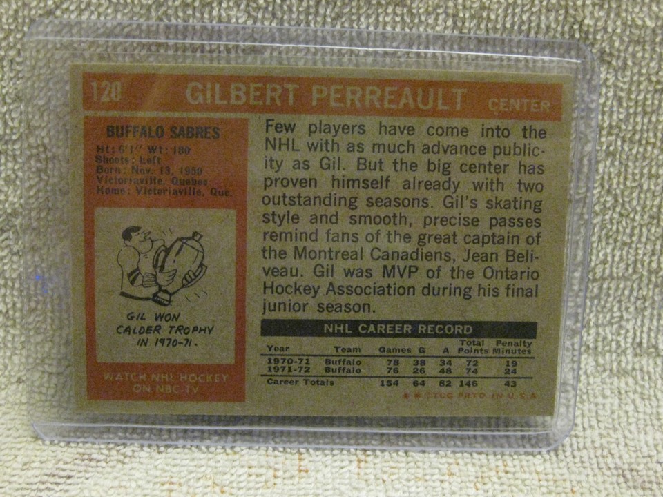 1972-73 TOPPS Gilbert Perreault #120 Buffalo Sabres NHL hockey card ...