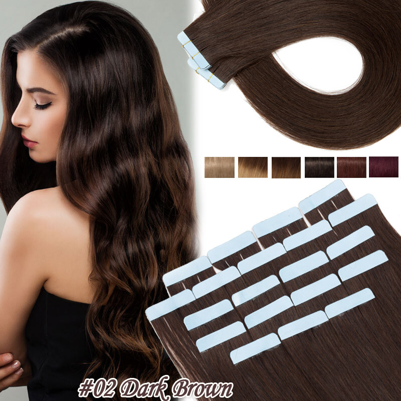 GREY Super Russian Tape In Real Remy Human Hair Extensions Wavy Skin ...