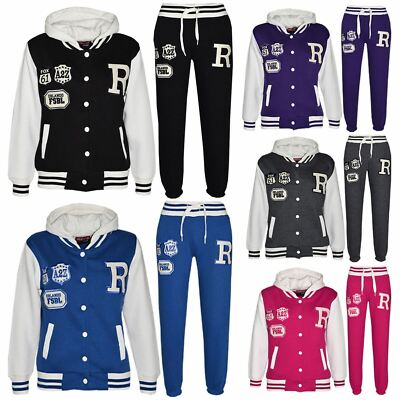 NEW KIDS GIRLS BOYS BASEBALL TRACKSUIT HOODED JACKET BOTTOM SET SIZE 7 ...