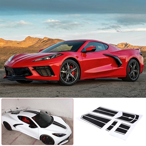 For Corvette C8 2020-2025 5x Black Racing Stripes Overlay Graphic Decal ...