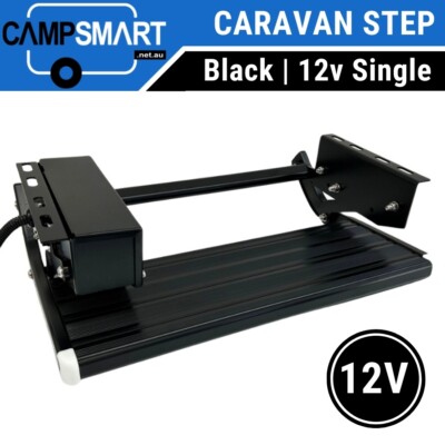 Black 12V Electric Caravan Step Aluminium Folding Drop Down 550mm ...