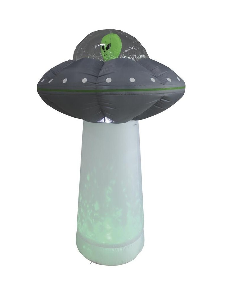 7' Lighted Inflatable Alien UFO w/ Inferno LED Tractor Beam Yard ...