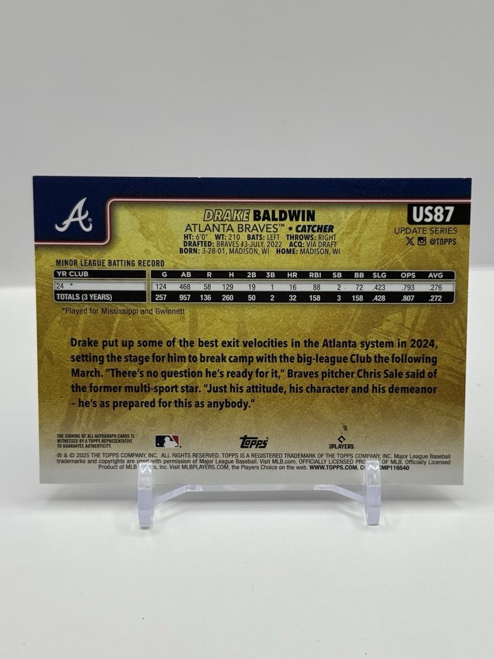 2025 Topps Update Drake Baldwin Real One Golden Mirror Auto Gold Ink ...