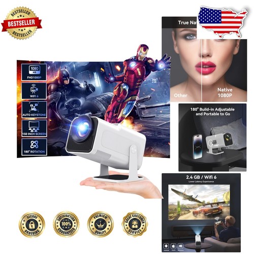 Multi-Device Compatible Mini Projector - 150" Display, Auto Keystone ...
