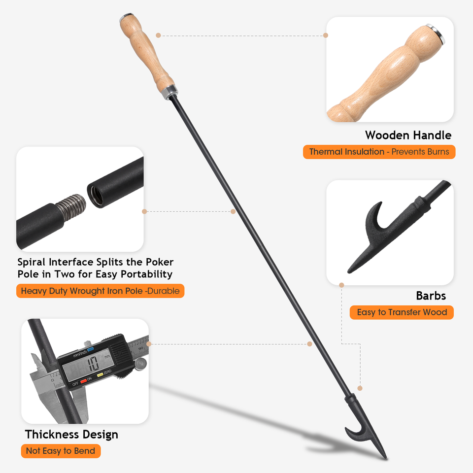 Heavy Duty Steel Long Fire Pit Poker Stick Fireplace Wood Stove ...