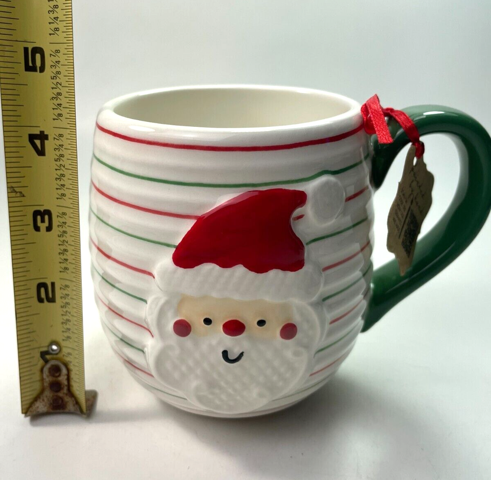LANG Design Mug Wise Santa Mug Red Green Striped Hand Painted Santa 3D ...