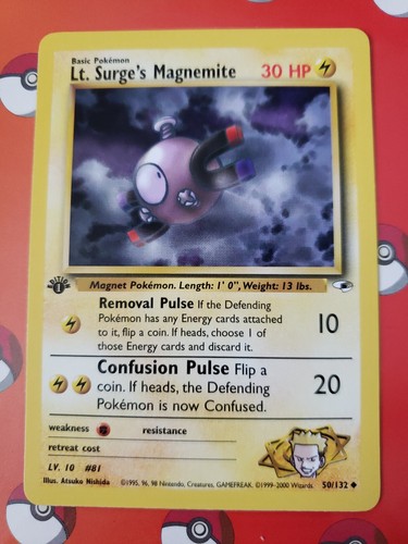 POKEMON 1ST. EDITION LT. SURGE'S MAGNEMITE 50/132 GYM HEROES UNCOMMON ...