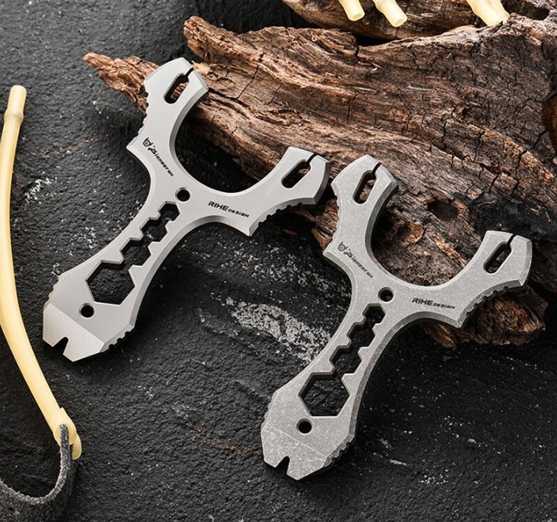 EDC Outdoor Titanium Slingshot Catapult Slingbow Archery BowFlat Rubber ...