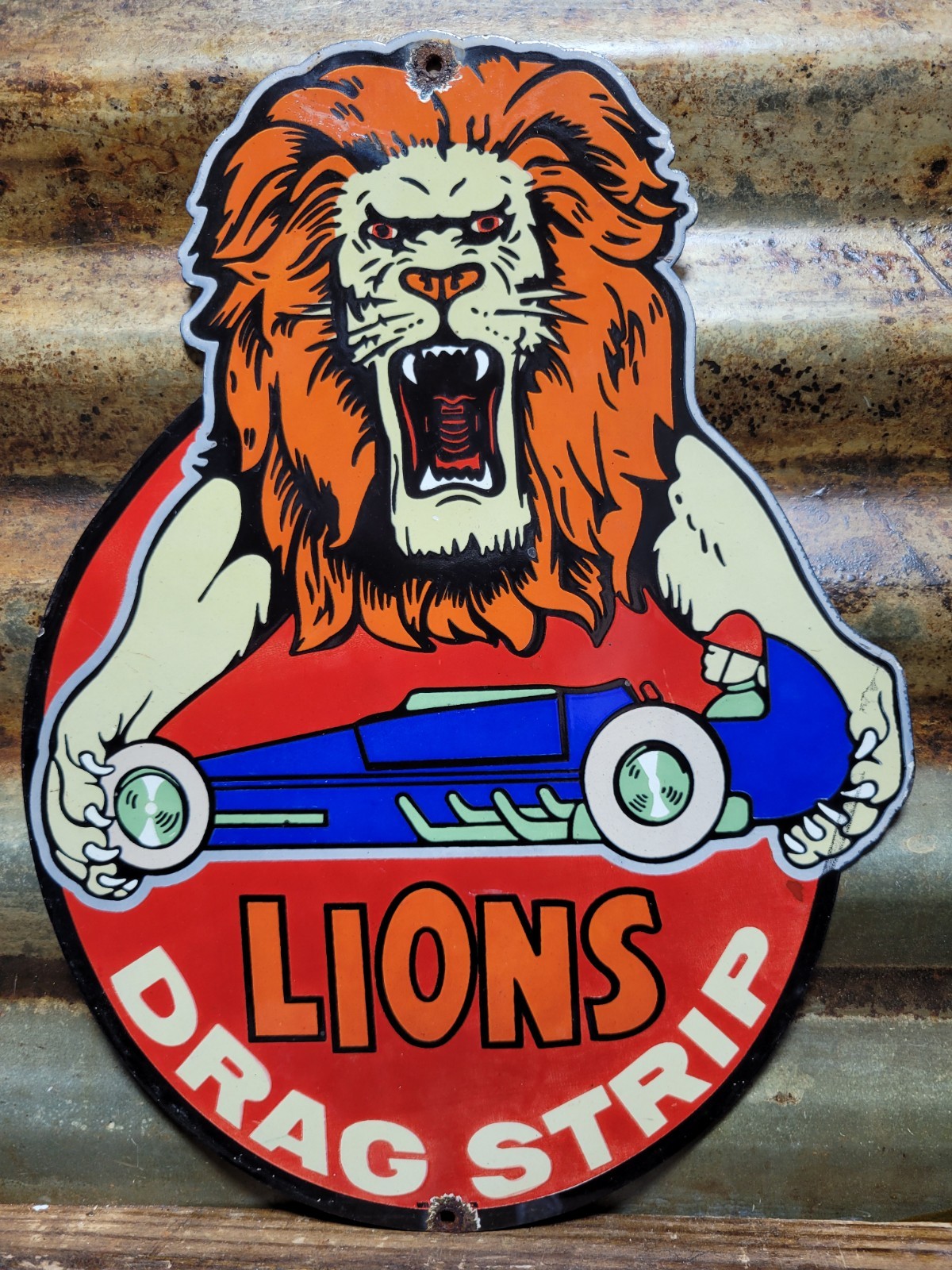 VINTAGE LIONS DRAG STRIP PORCELAIN SIGN OLD WILMINGTON CALIFORNIA ...