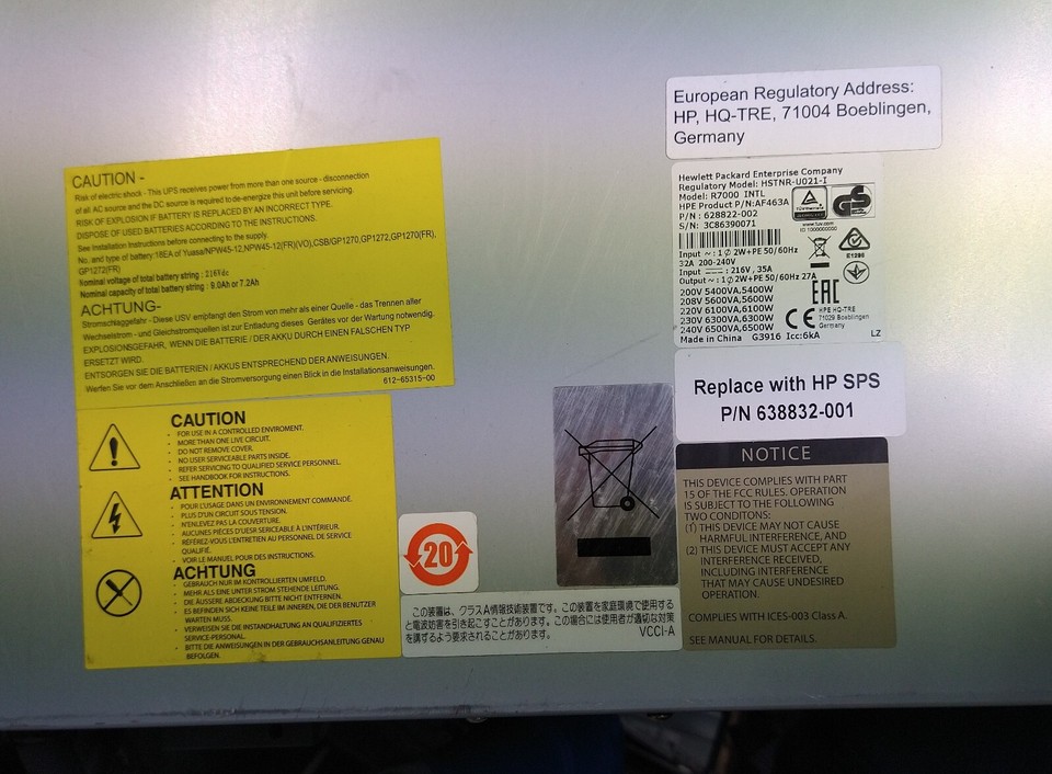 HP R7000 INTL UPS 6500VA 6500W AF463A 638832-001 628822-002 HSTNR-U021 ...