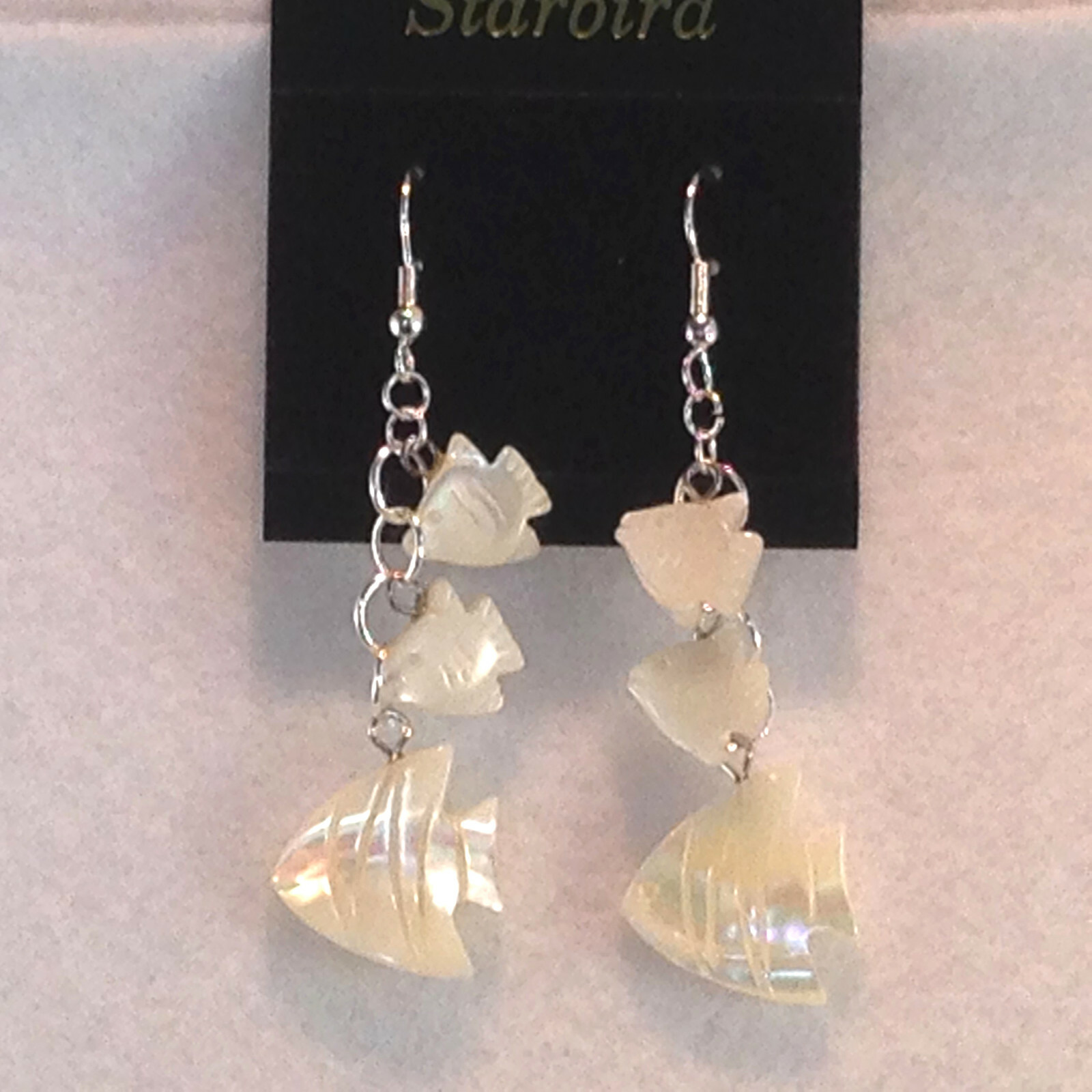 WHITE MOTHER OF PEARL PEARLESCENT FISH DANGLE EARRINGS 80's VIN | eBay