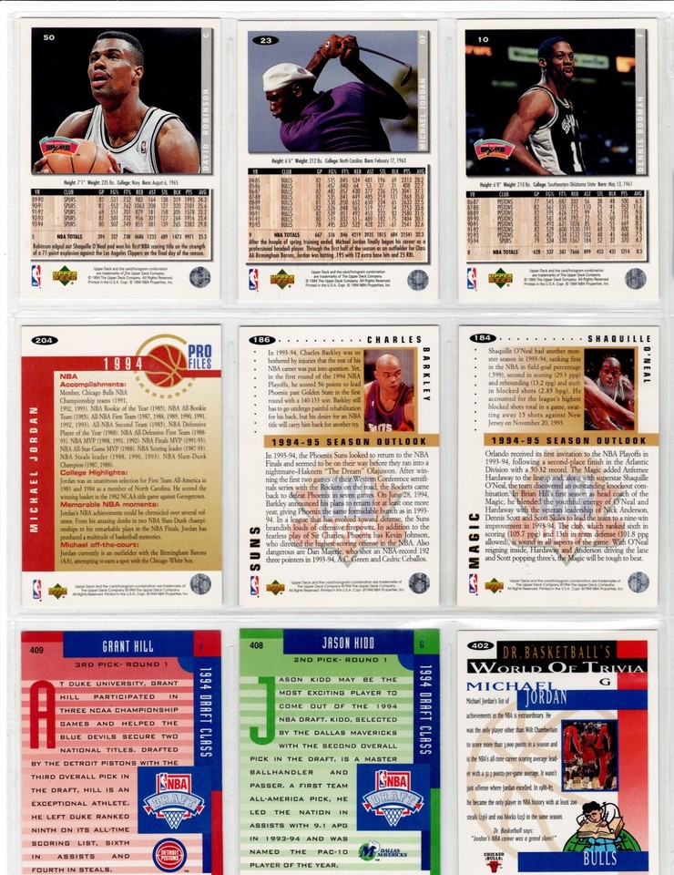 1994-95 UD Collector's Choice Complete Set 1-420 ~ Hill Kidd RC Jordan ...