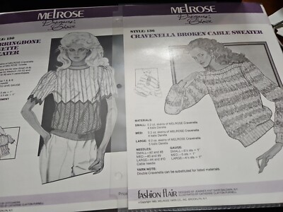 4 Vintage 1982 Glam Melrose Fashion Flair Knitting Patterns 138, 136 ...