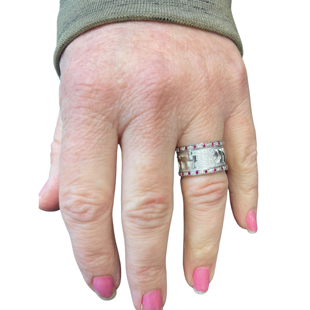 Beloved Studded Ruby with Diamonds Wedding Jewish Band In 14k White ...