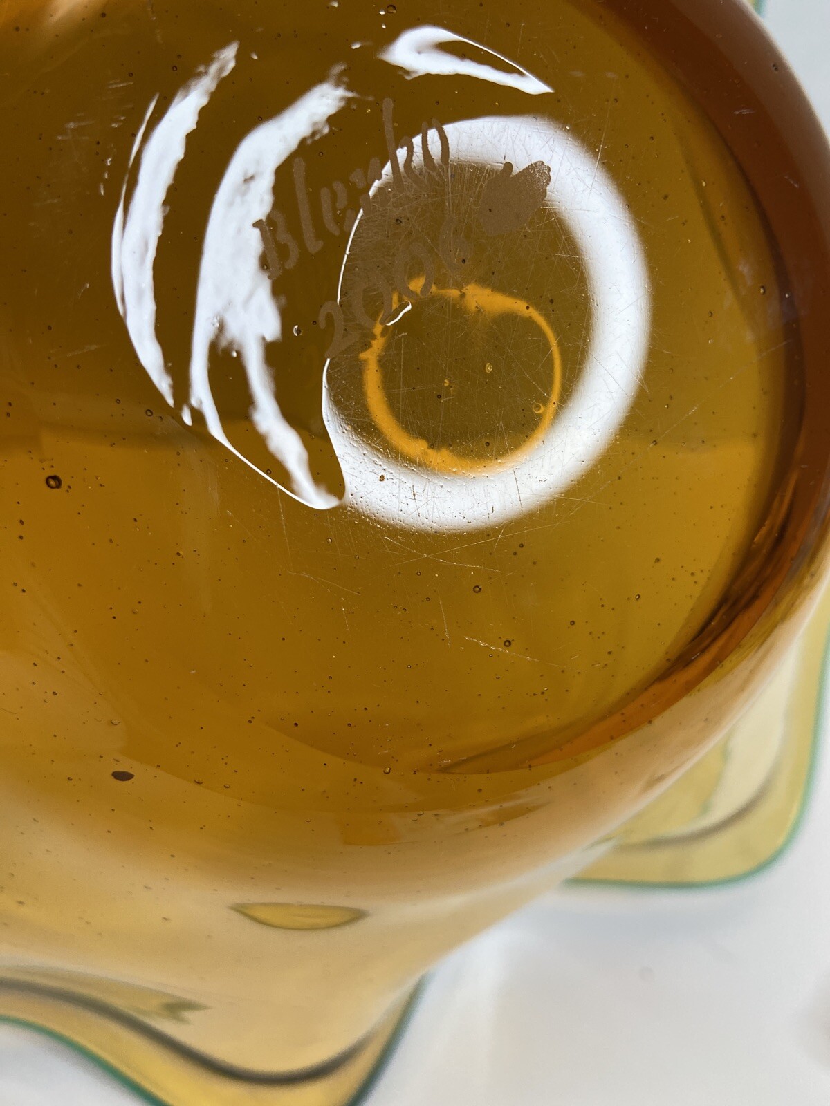 Blenko Console Bowl Large Handcrafted Amber Blown Glass Dated | eBay