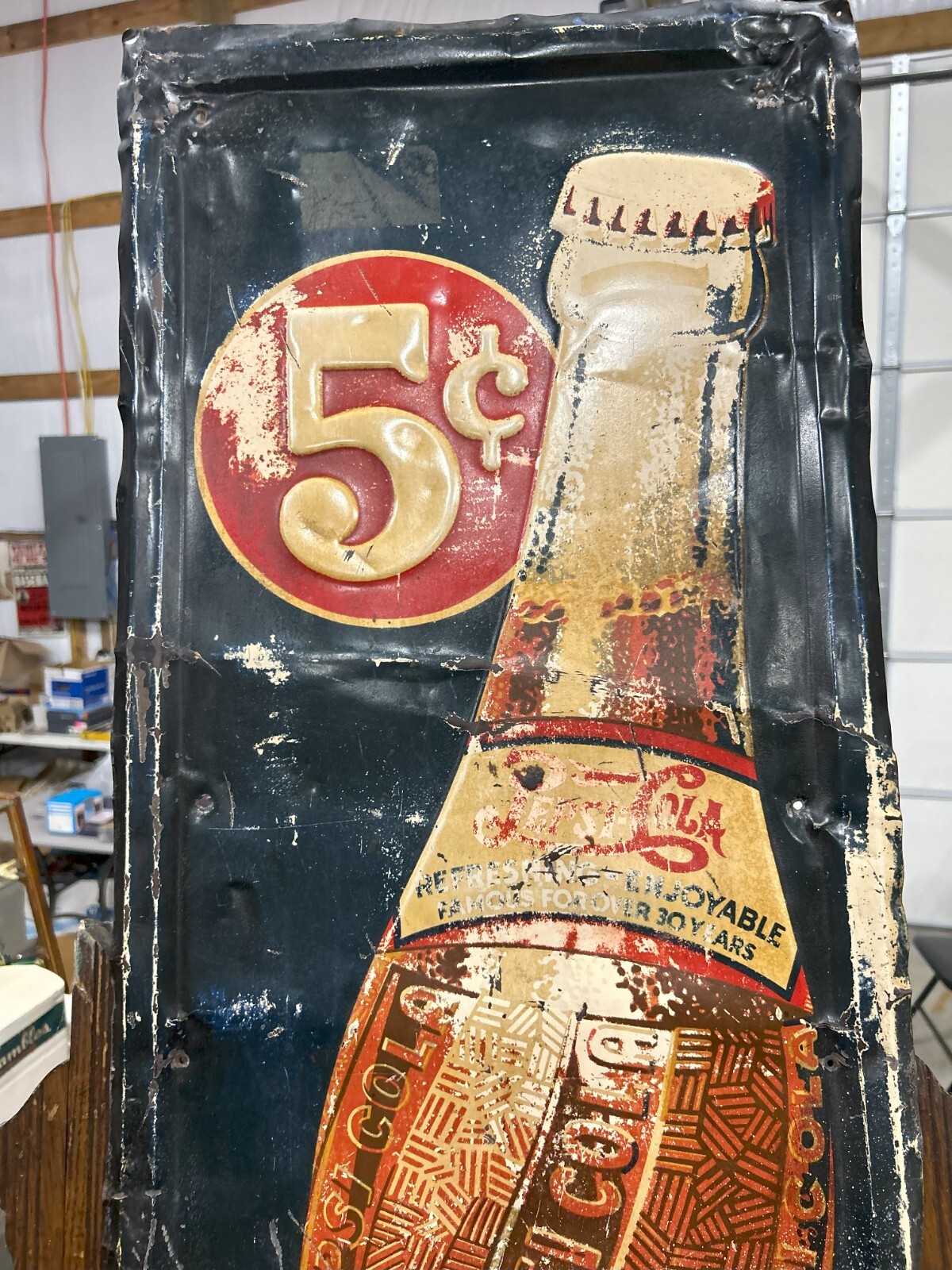 Vintage Metal Pepsi Cola 5 Cent Vertical Sign w/ Bottle 48" x 16 ...