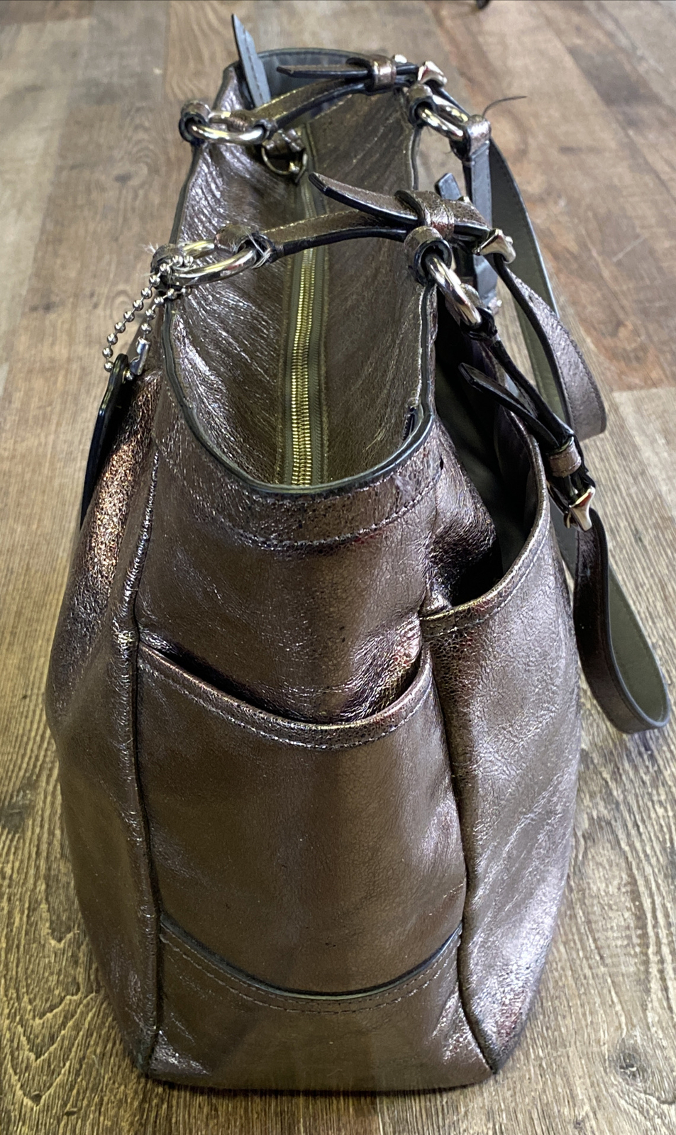 COACH Metallic Bronze Pebble Leather Shoulder Bag Tot… - Gem