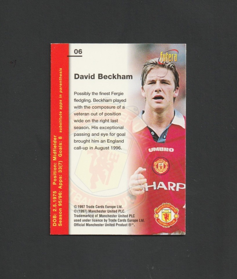 1997 Futera DAVID BECKHAM RC #6 ~ Manchester United | eBay