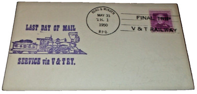1950 VIRGINIA & TRUCKEE LAST DAY TRAIN #1 RPO MAIL SERVICE SOUVENIR ...