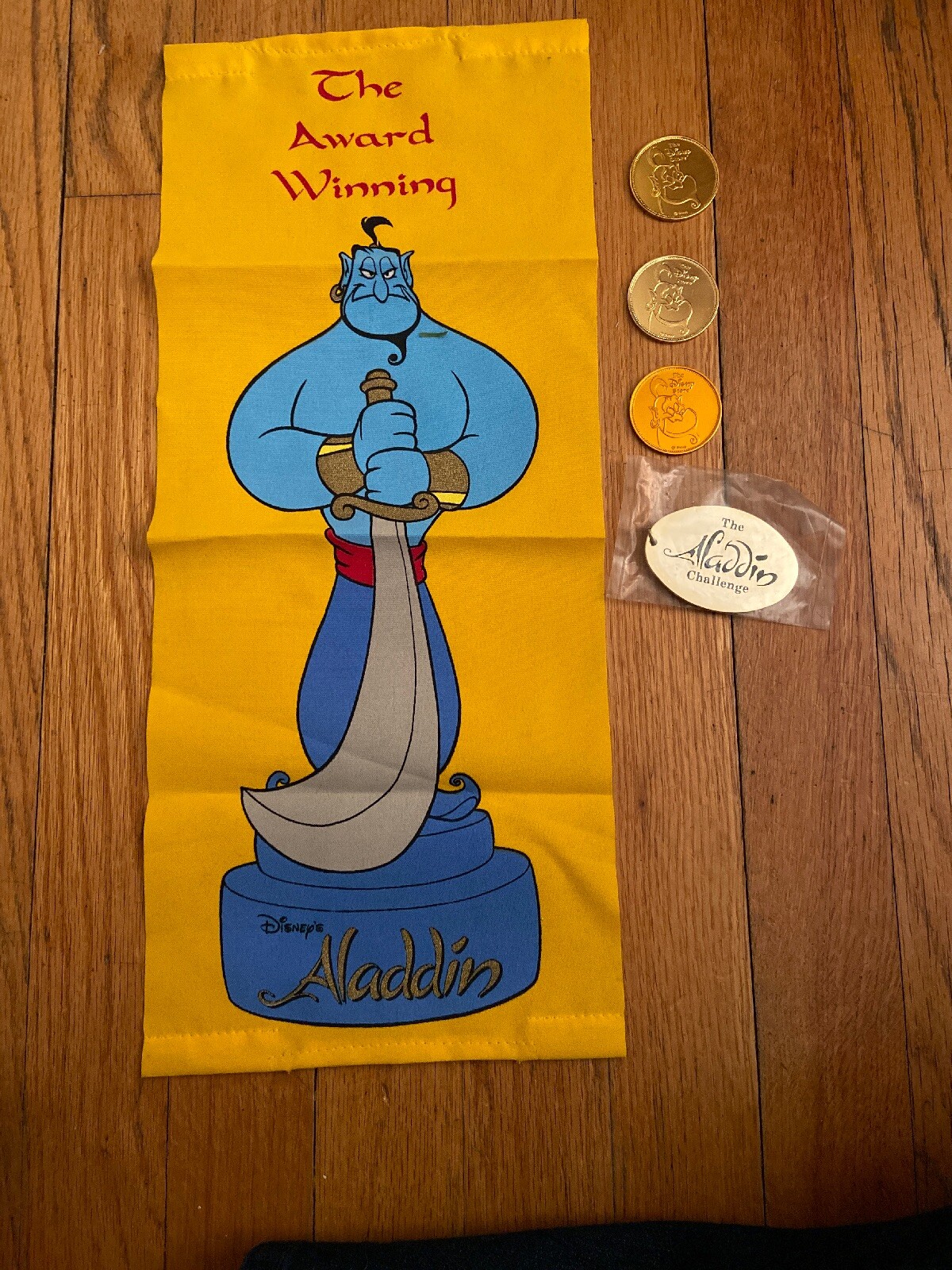 Aladdin Key Chain,Three Genie Coins and Aladdin Silk Screen Sign. | eBay