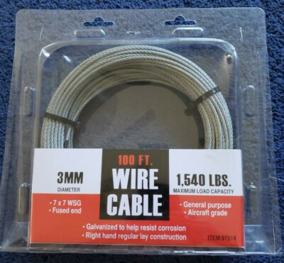 Galvanized 100 ft. 3mm (1/8") Wire Cable 1,540 lbs.Harbor Freight | eBay