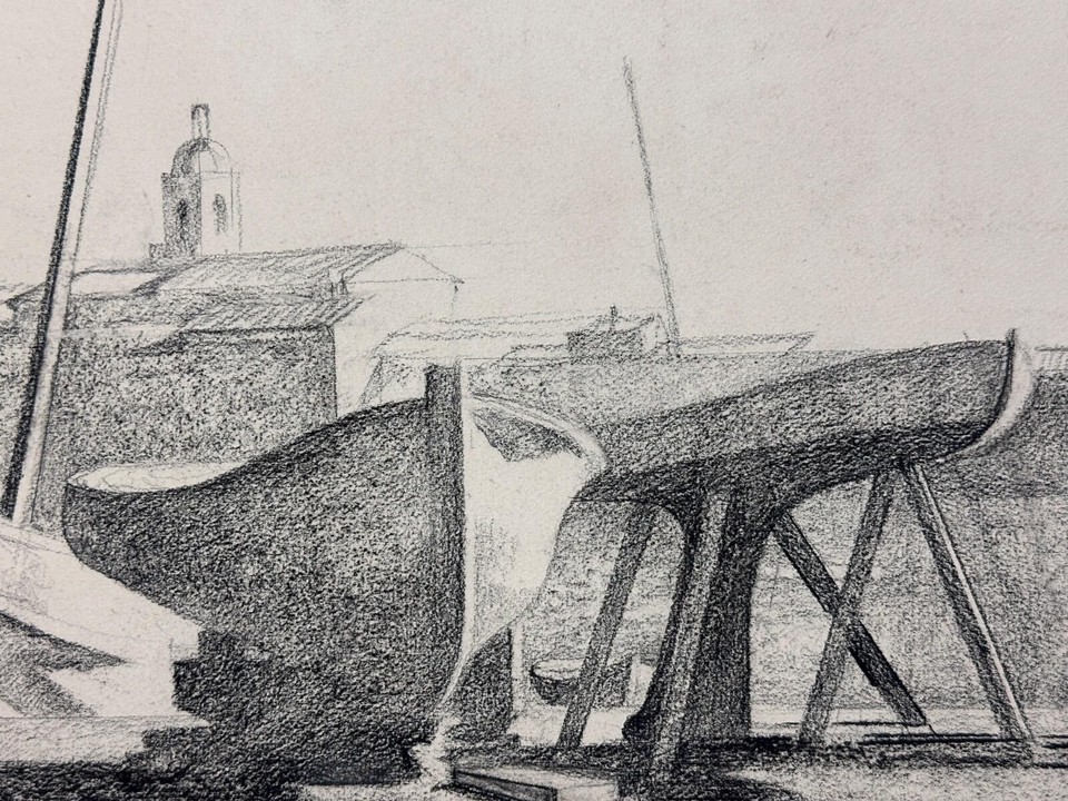 Beautiful Drawing Antique Jean Terles Boat Marine Shim Tumble Port ...