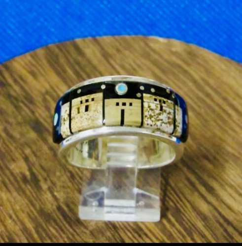 Navajo Clayton Tom Beautiful Micro Stone Inlay Village Scene Ring | eBay