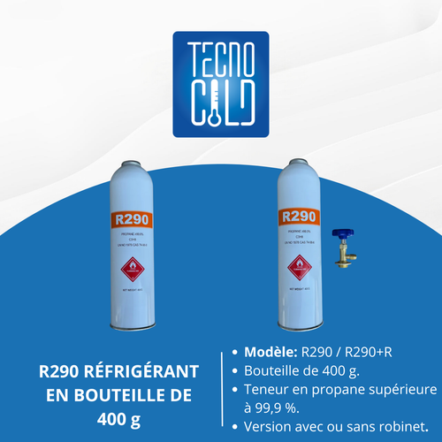 R290 GAZ RÉFRIGÉRANT PROPANE EN BOUTEILLE DE 400G AVEC ROBINET POUR ...