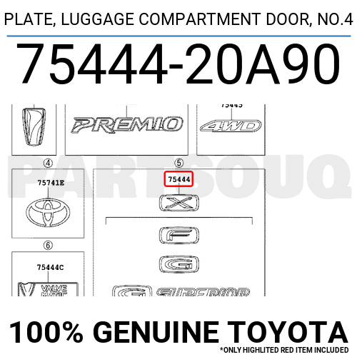 7544420A90 Genuine Toyota PLATE, LUGGAGE COMPARTMENT DOOR, NO.4 75444 ...