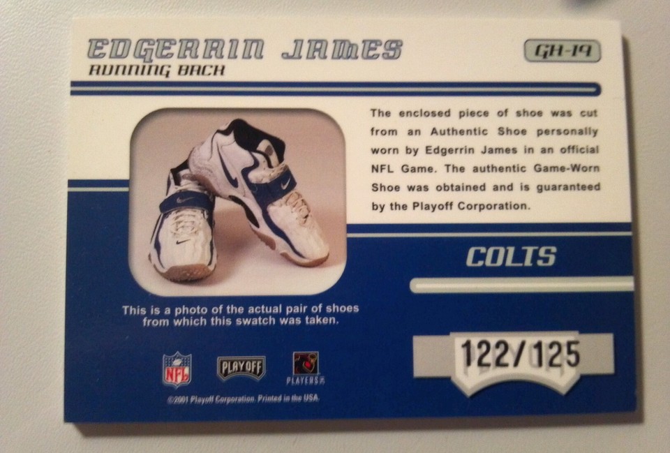 2001 Absolute Ground Hoggs Game-Worn Shoe #GH-19 Edgerrin James #122/ ...