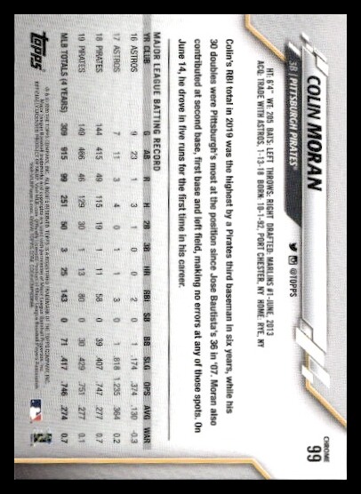 2020 Topps Chrome #99 Colin Moran Pittsburgh Pirates Baseball card | eBay