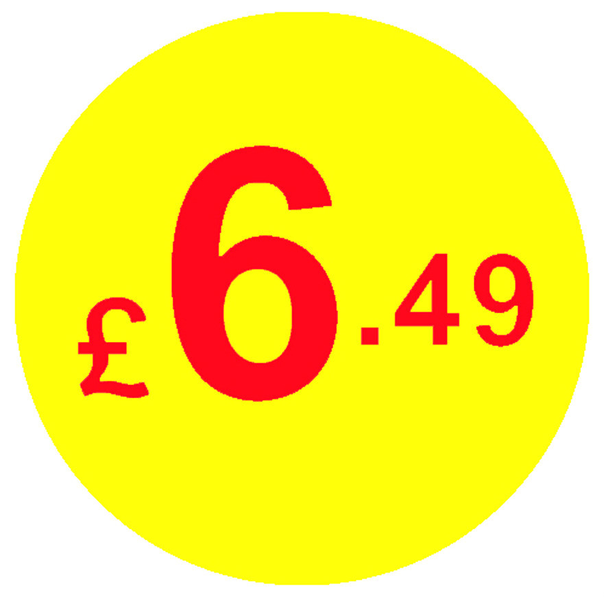 20mm Red & Yellow Price Point Stickers / Sticky Swing Tag Labels 99p, £ ...