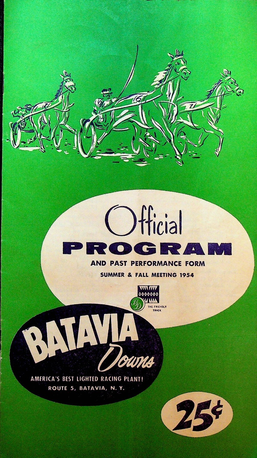 Batavia Downs Official Program Harness Racing August 21 1954 | eBay