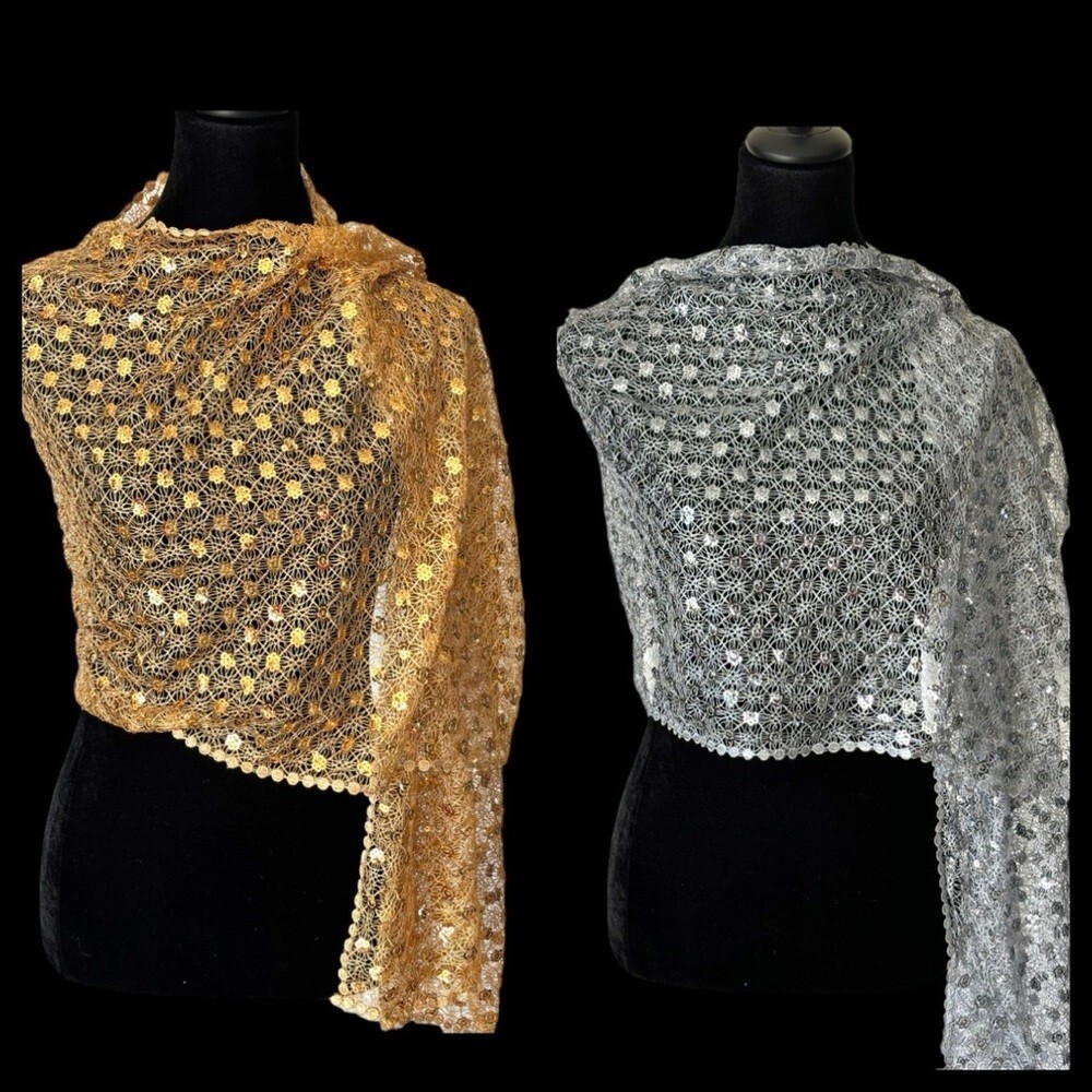 Sequin Open Weave Scarf Evening Shawl Gold Silver B14 | eBay