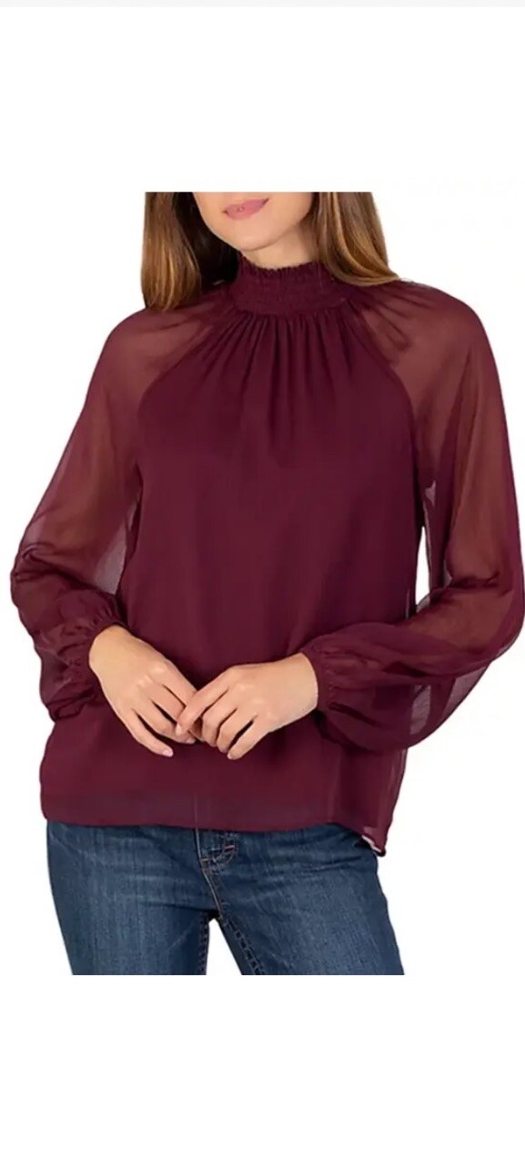 Joie Women's Long Sleeve Smocked Top Deep Wine Small | eBay