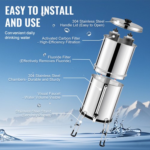 2.25G Gravity-fed Water Filter Countertop System Stainless Steel 4 ...
