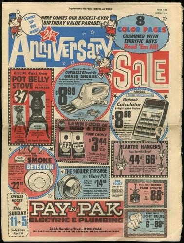 1976 PAY 'N PAK ELECTRIC & PLUMBING NEWSPAPER SUPPLEMENT INSERT ...