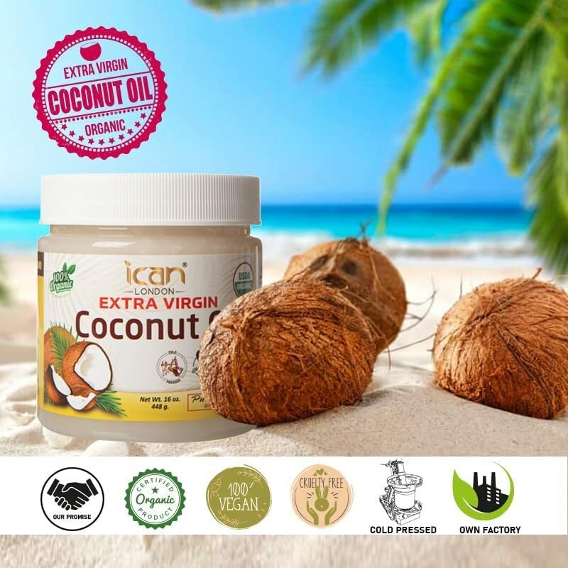 100% Coconut Oil Solid Pure and Unrefined Natural, 448g Bristih Brand ...