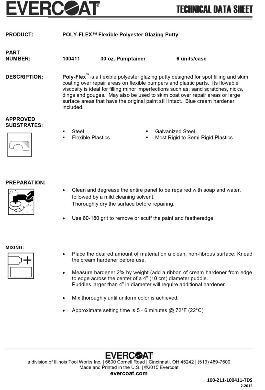 Evercoat 411 Poly-flex Flexible Polyester Glazing Putty 30 FL Oz Pump ...