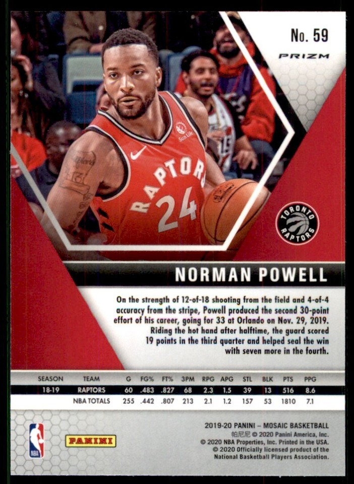 2019-20 Panini Mosaic Pink Prizm Norman Powell Toronto Raptors #59 | eBay