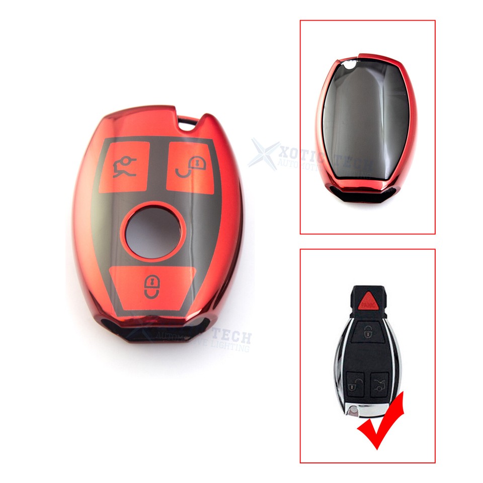 2X Red+Silver TPU Full Covered Smart Key Shell Case For Mercedes Benz A ...