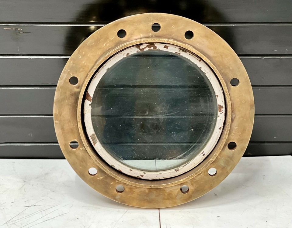 Old Vintage Brass Ship Salvage Heavy Round Porthole Hatch Window with 2 ...
